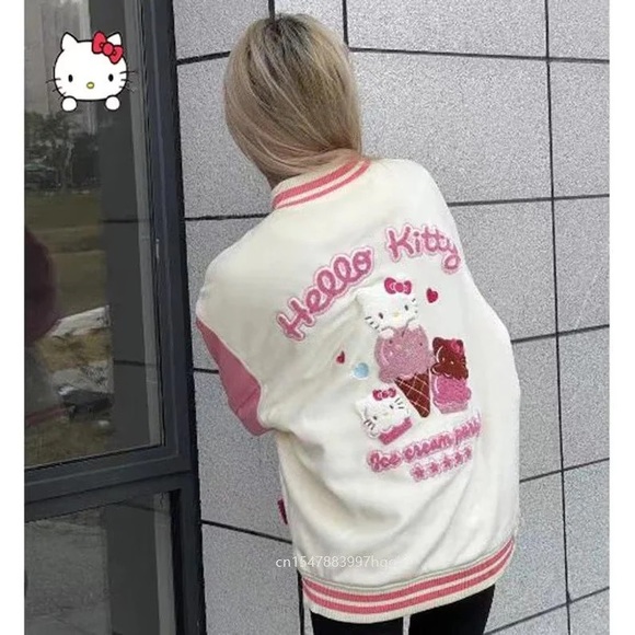 Jackets & Coats | Hello Kitty Pink And White Varsity Type Jacket | Poshmark